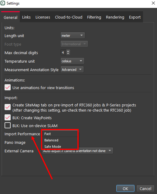Import Performance Settings